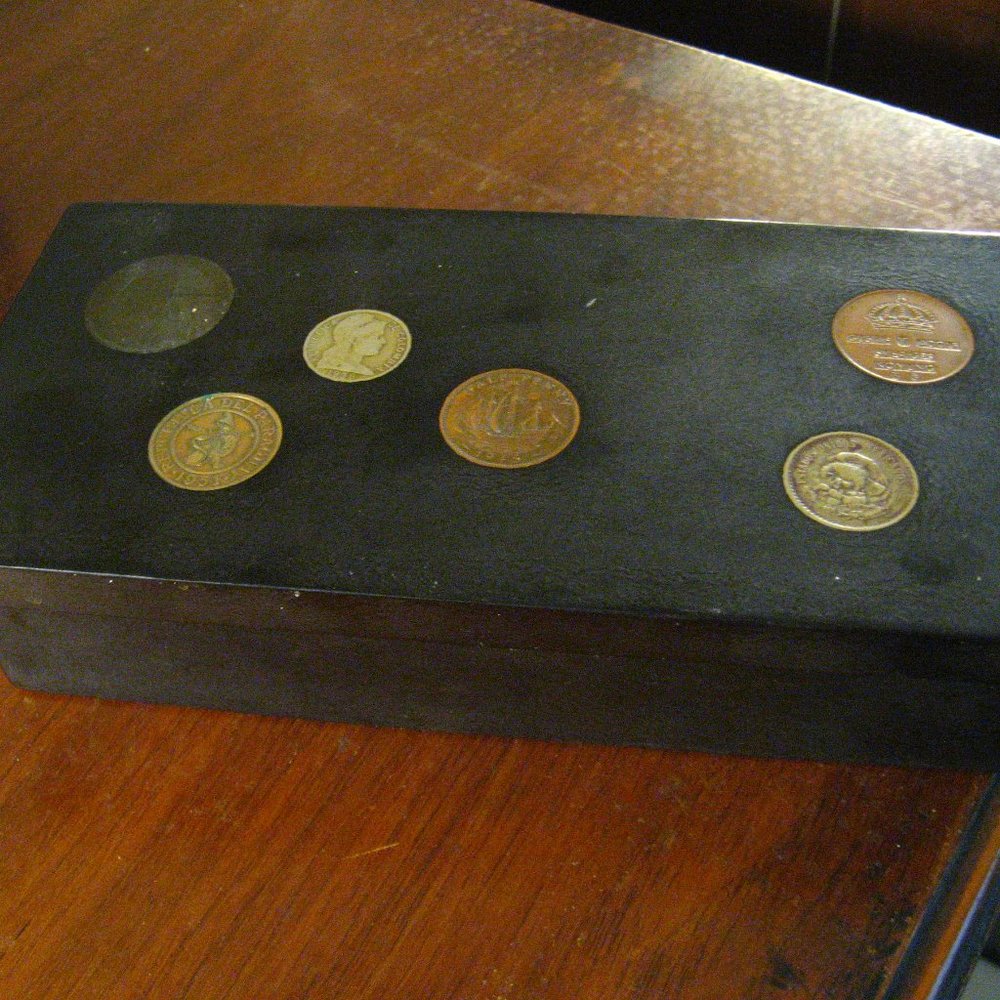 Mid Century 1960's Embedded Antique Coins Lid Box - Gem
